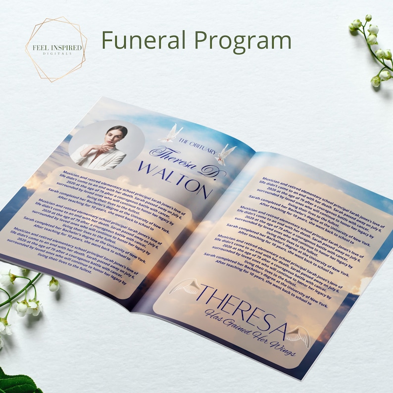 Sky Clouds Funeral Program Template: Obituary, Memorial (digital ...