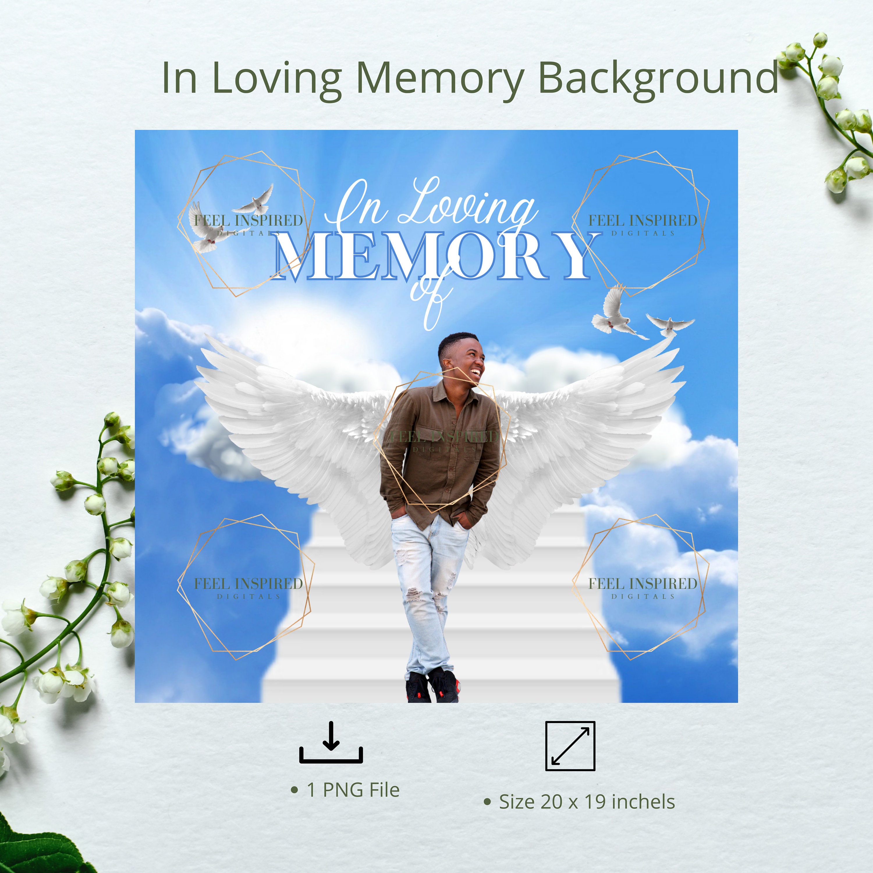 Blue Sky and Clouds in Loving Memory PNG. Memorial Background - Etsy