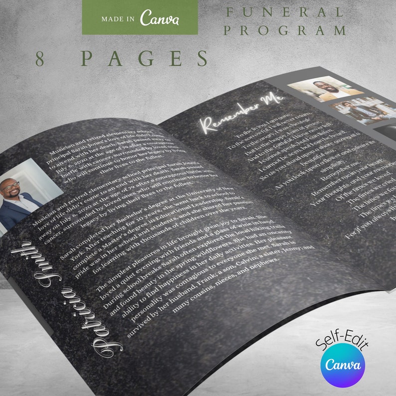 Black Magazine Style Funeral/memorial Program. Canva Template. - Etsy