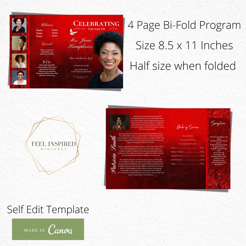 4 Page Red Roses Tabloid Funeral Program With Red Roses With - Etsy