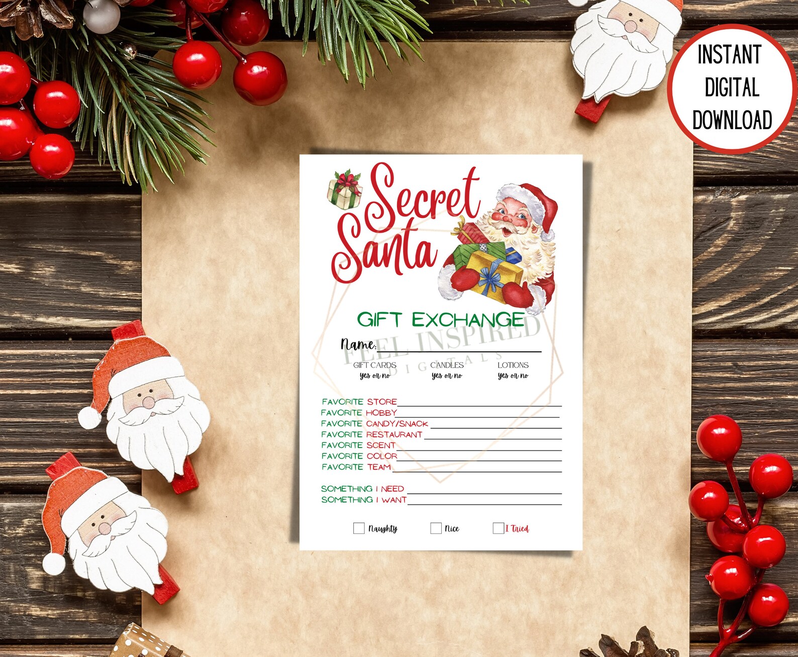 Printable Secret Santa Gift Exchange Questionnaire. Gift Ideas - Etsy