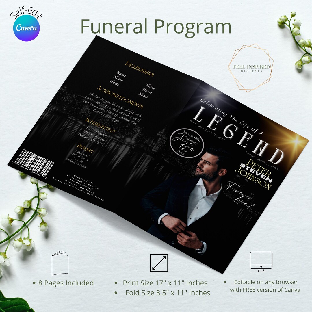 8 Page Legend Magazine Style Funeral/memorial Program. Canva Template ...