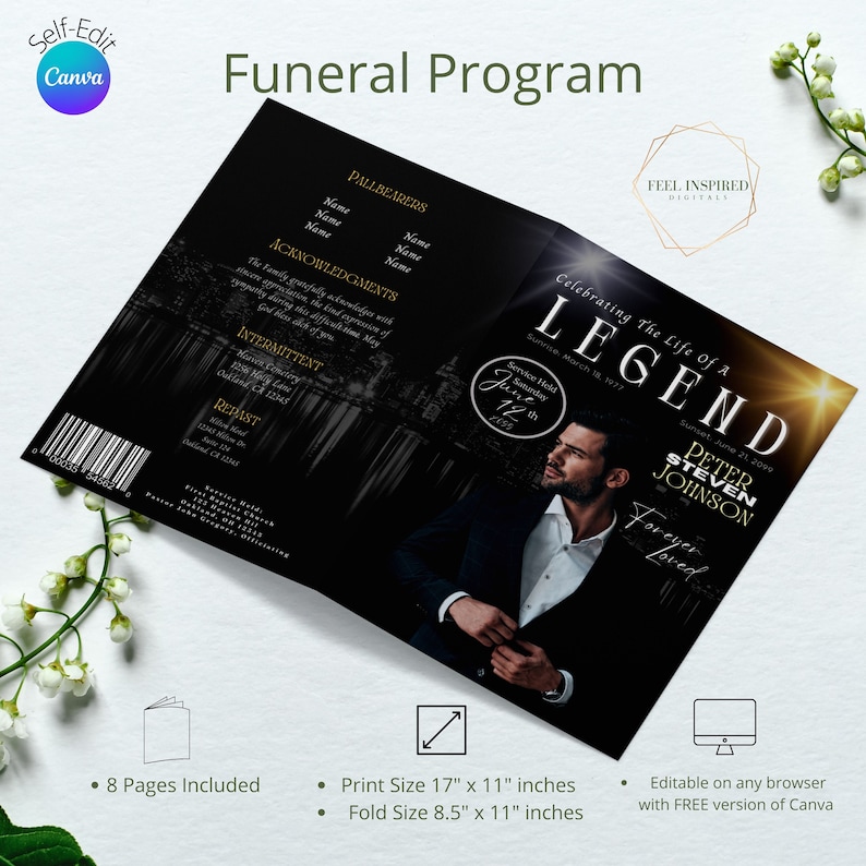 8 Page Legend Magazine Style Funeral/memorial Program. Canva - Etsy