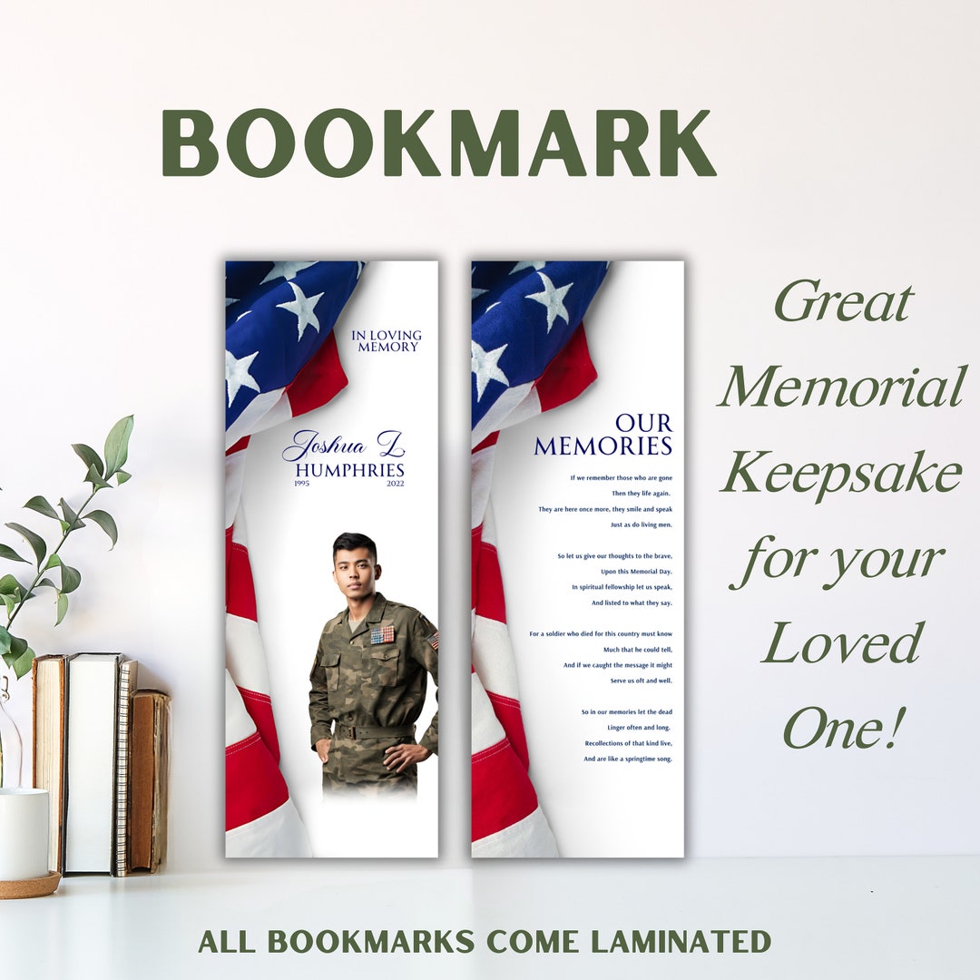 Veteran Memorial Bookmark | Veteran Flag | Custom Funeral Keepsake ...