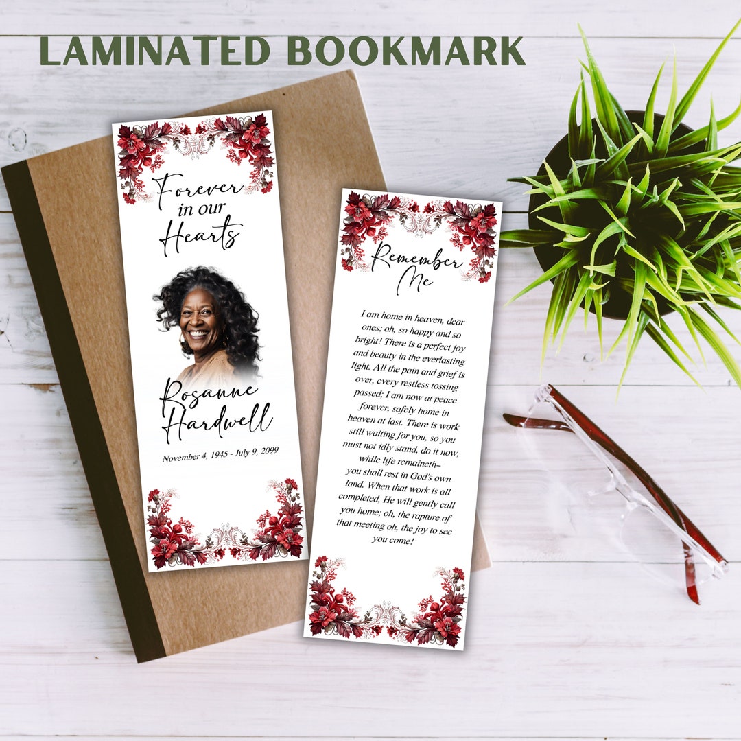 Personalized Bookmark Picture Memorial | Red Floral | Custom Memorial ...