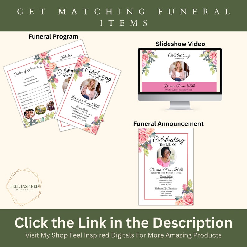 8 Page Pink Flower Funeral Program. Canva Tempate Print Size - Etsy