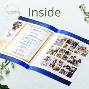 Blue & Gold Funeral Program Template: Celebration of Life (digital ...