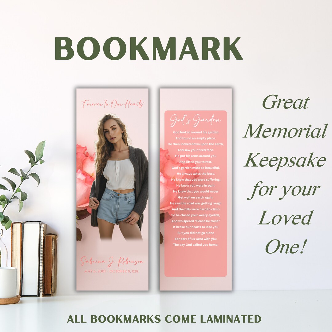 Personalized Bookmark Picture Memorial | Pink Roses | Custom Memorial ...