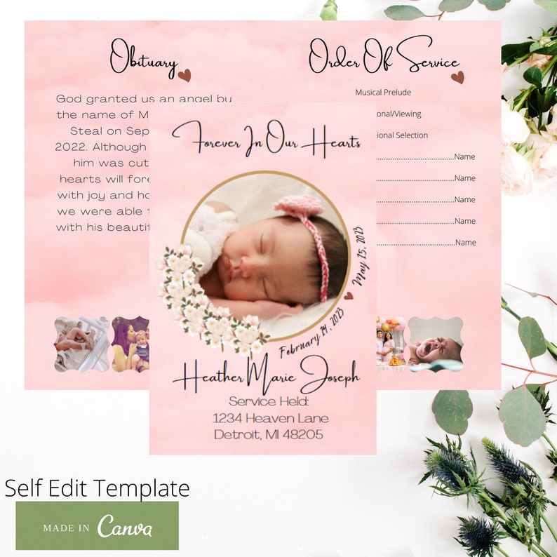 Baby/child Funeral Program Template Girl/female Obituary - Etsy
