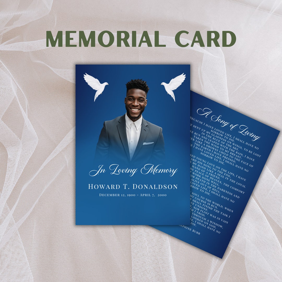 Personalized Memorial/prayer Cards Blue Dove Custom Memorial Keepsake ...