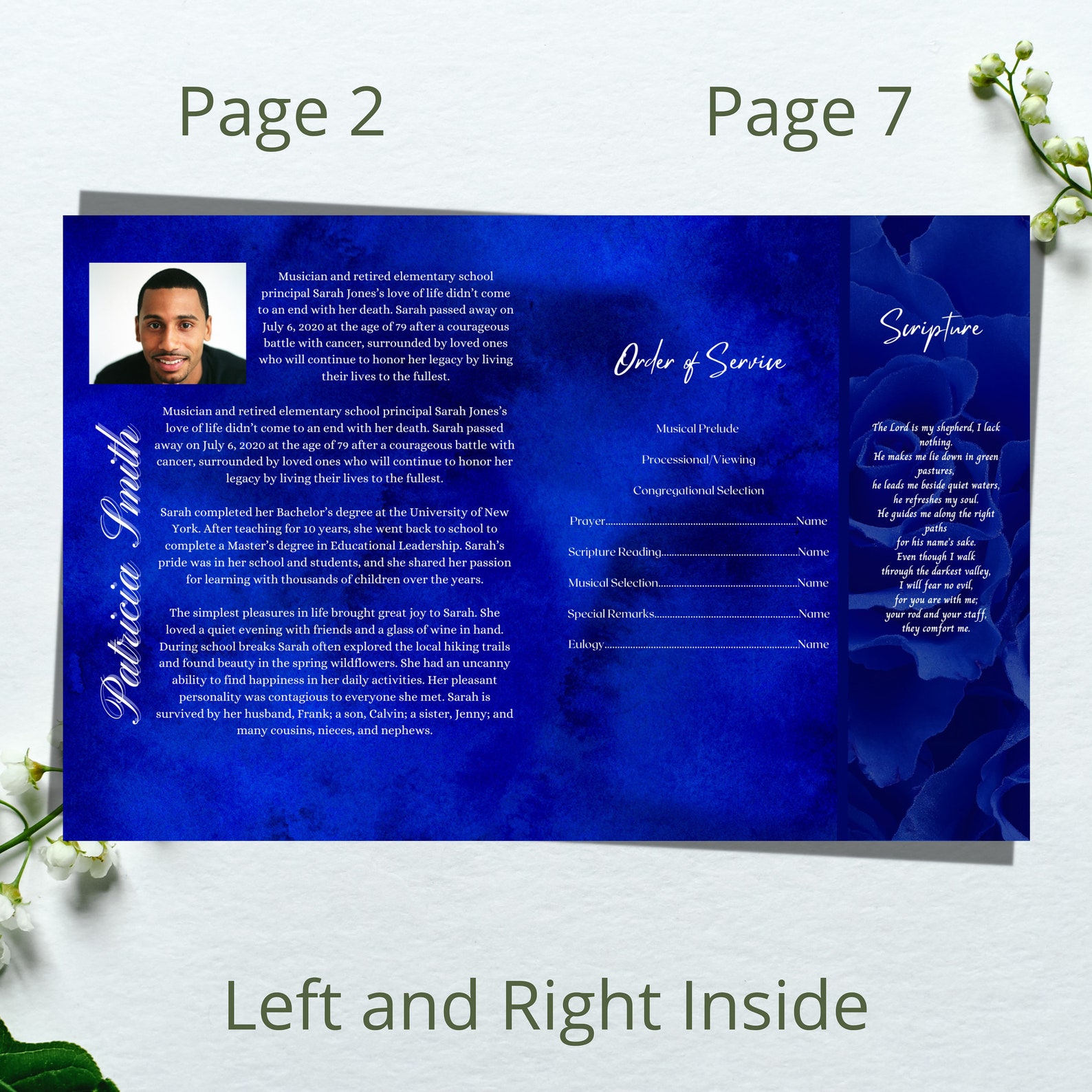 Royal Blue Funeral Program Template: 8-page Obituary (8.5x11 Inches ...