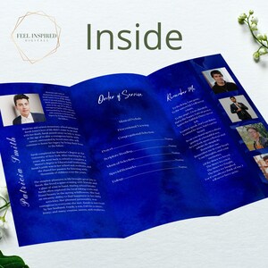 Blue Roses Funeral Program: Tri-fold Obituary Template (11x17 Inches ...