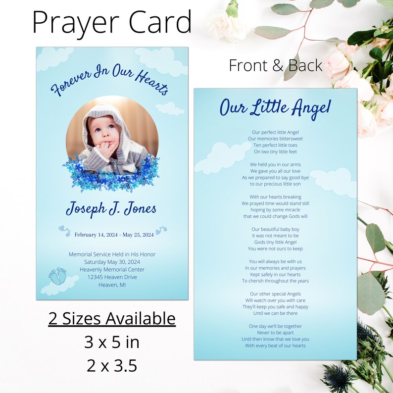 Blue Baby Boy Memorial Prayer Card. Canva Template. - Etsy