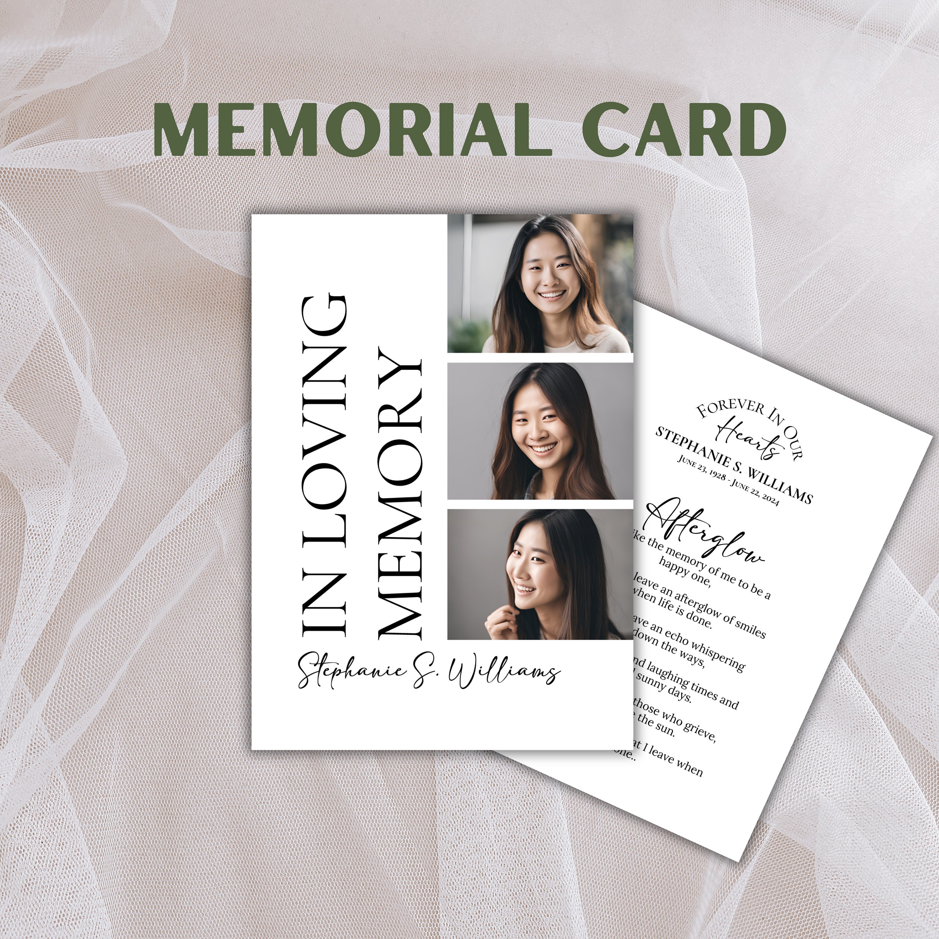 Personalized Prayer Cards | 3 Photo Collage Memorial Memento | Funeral ...