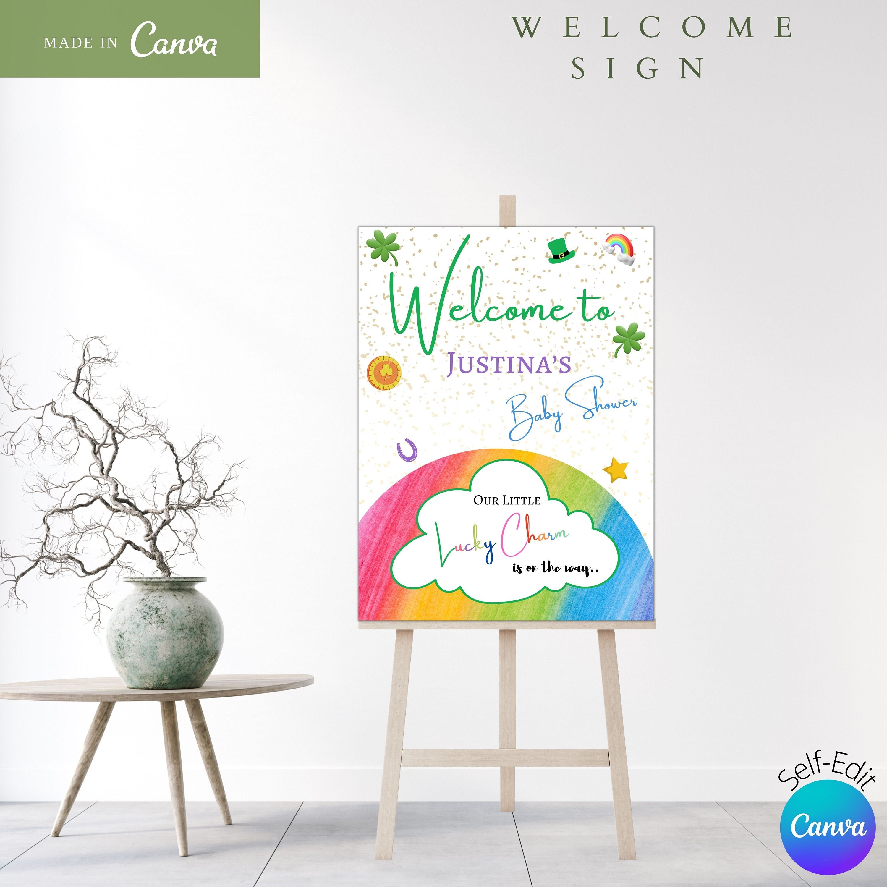 Lucky Charm Baby Shower Welcome Sign. March Baby Shower, Canva Editable ...