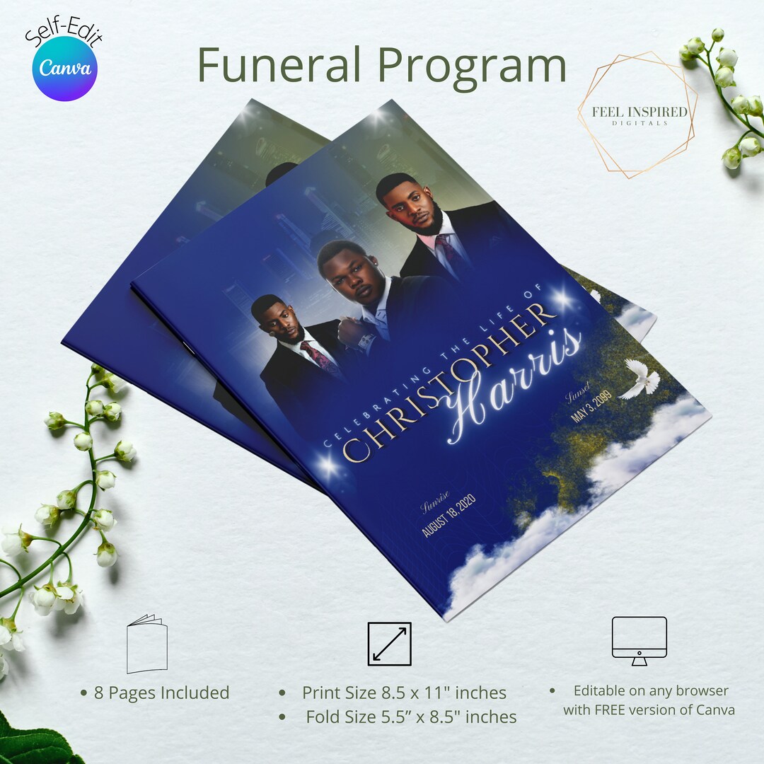 Funeral Program Blue City Theme Memorial Booklet Canva Template ...