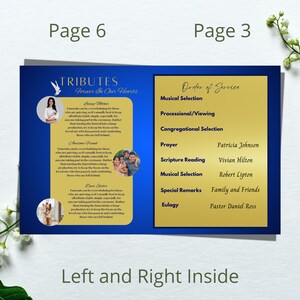 Blue and Gold Homegoing Celebration Funeral Program, Tabloid Template ...