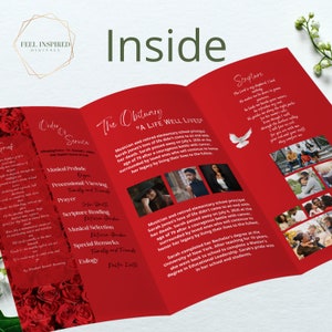 Tri-fold Red Roses Funeral Program. Obituary Size 17x11 Inches ...
