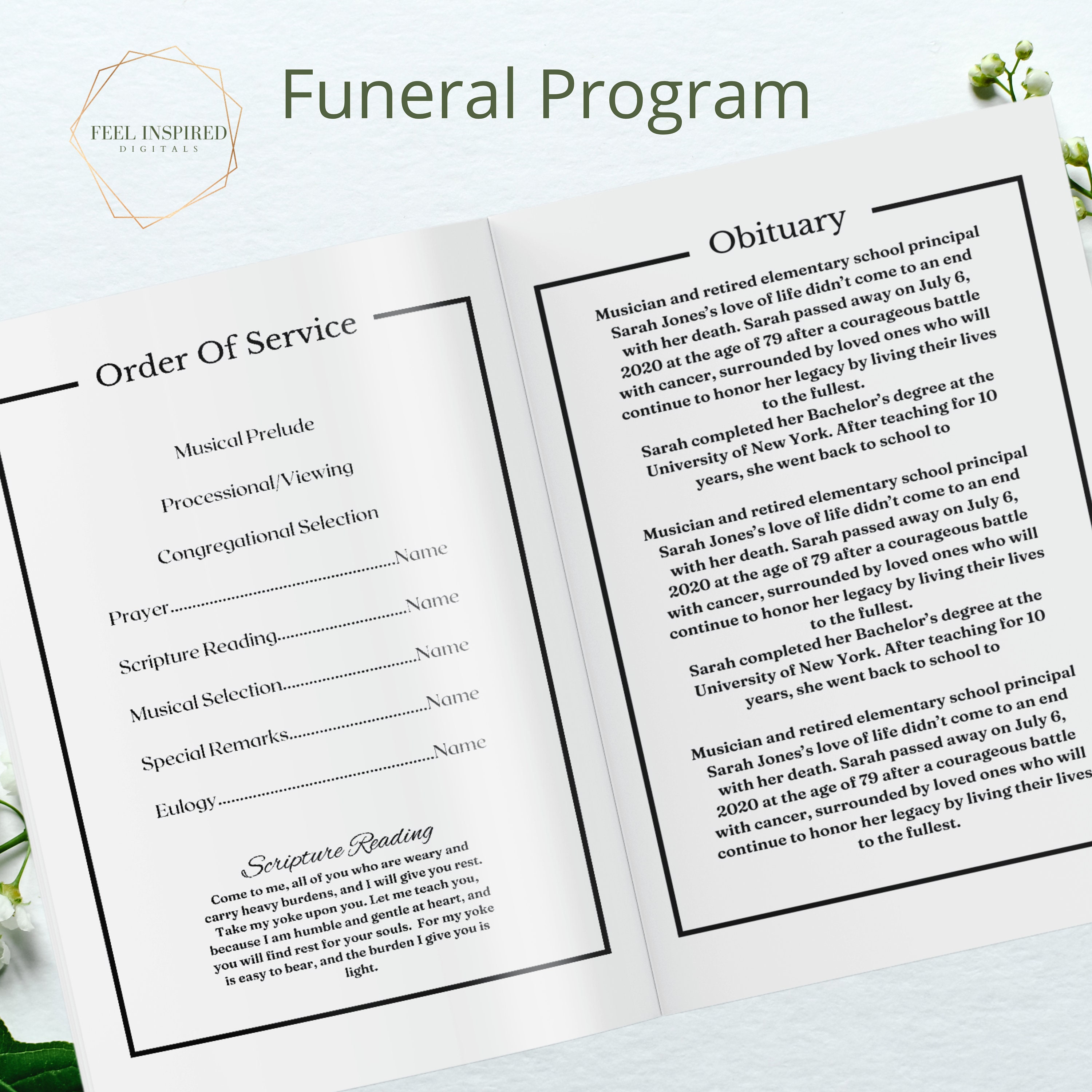 Editable in Loving Memory Memorial Program Funeral Program - Etsy
