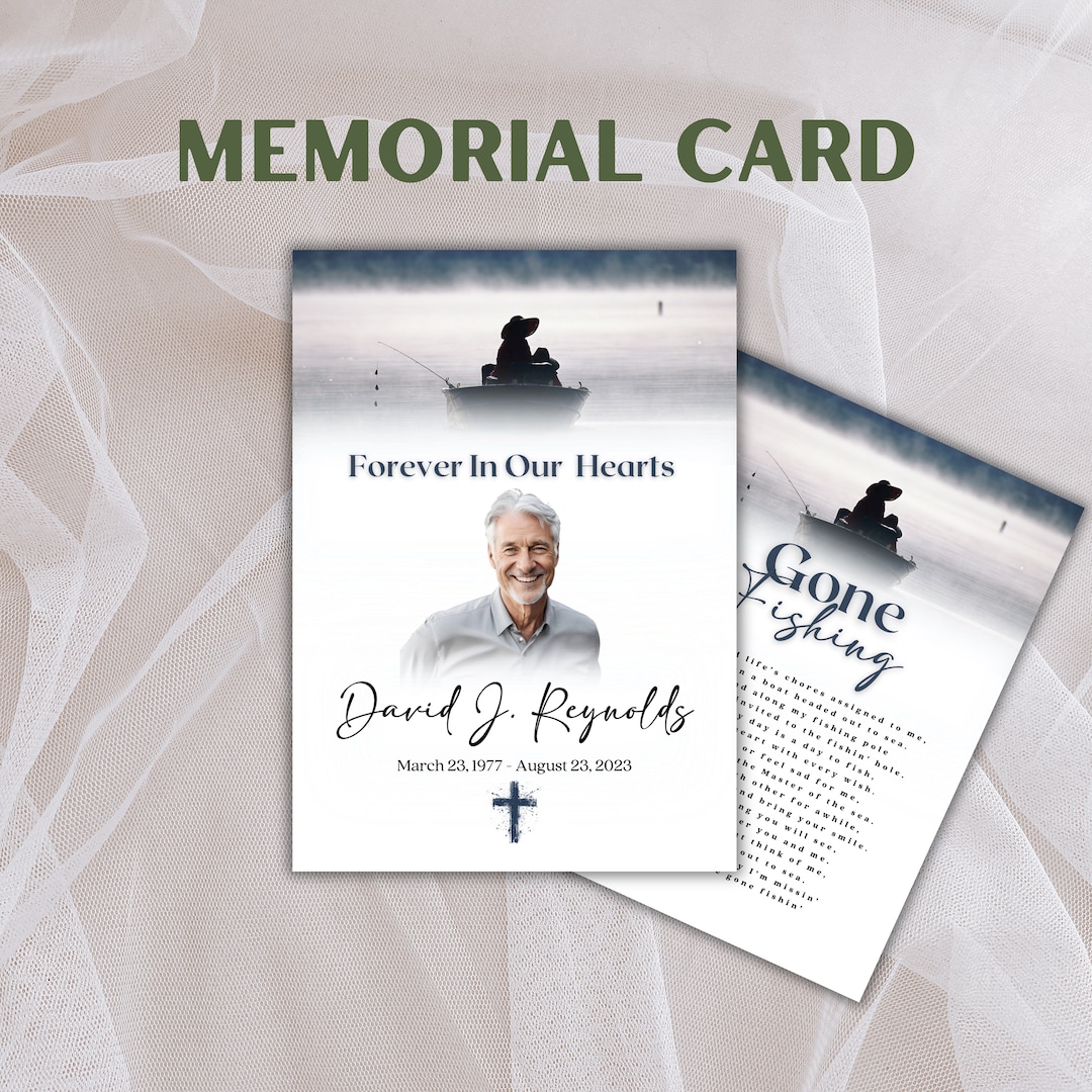 Personalized Memorial Cards | 'gone Fishing' Memento | Funeral Keepsake ...