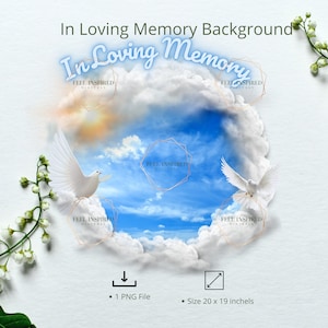 In Loving Memory PNG Blue Sky With Clouds and Flowers. Memorial ...