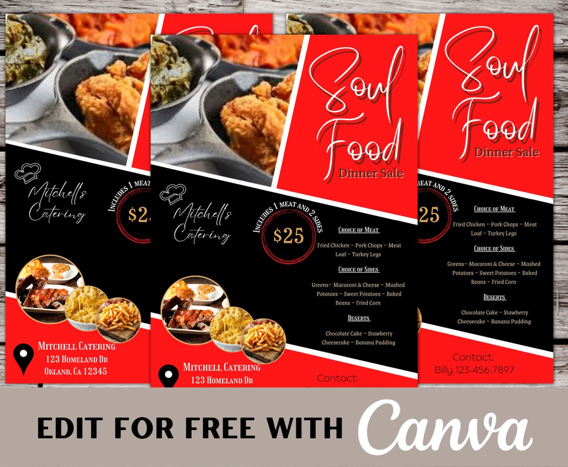 Soul Food Flyer. Dinner Sale Catering Advertisement. 5x7 - Etsy