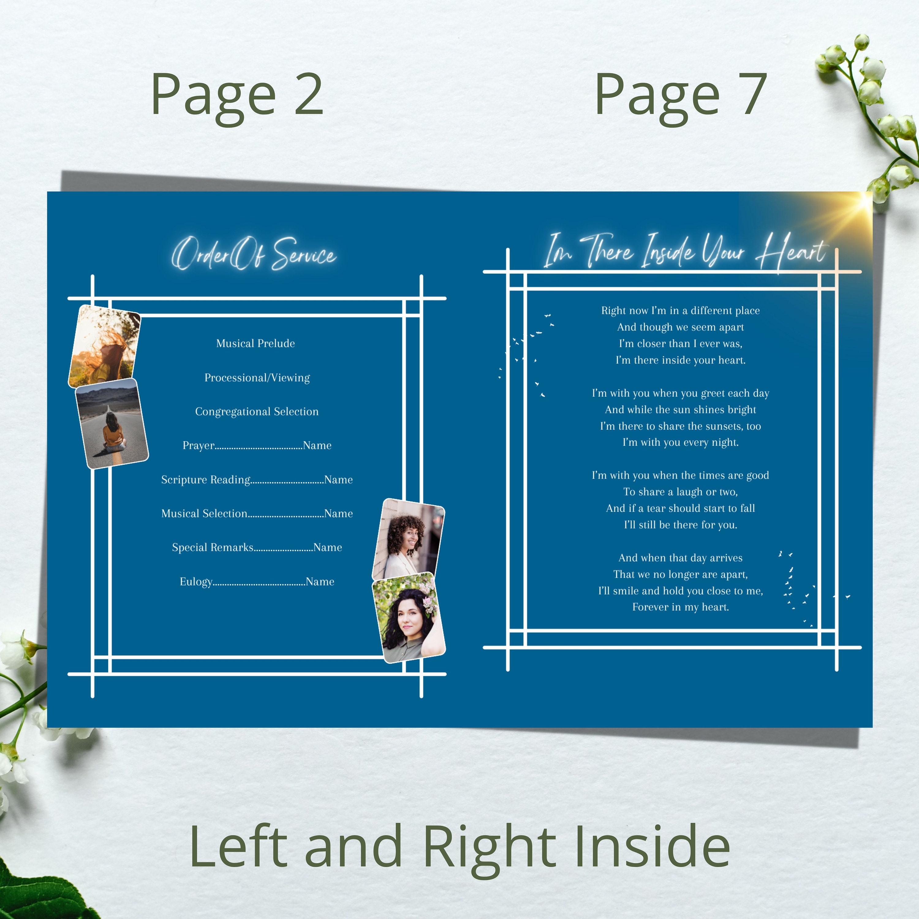 Elegant Blue Funeral Program Template: Obituary, Clouds (11x17 Inches ...