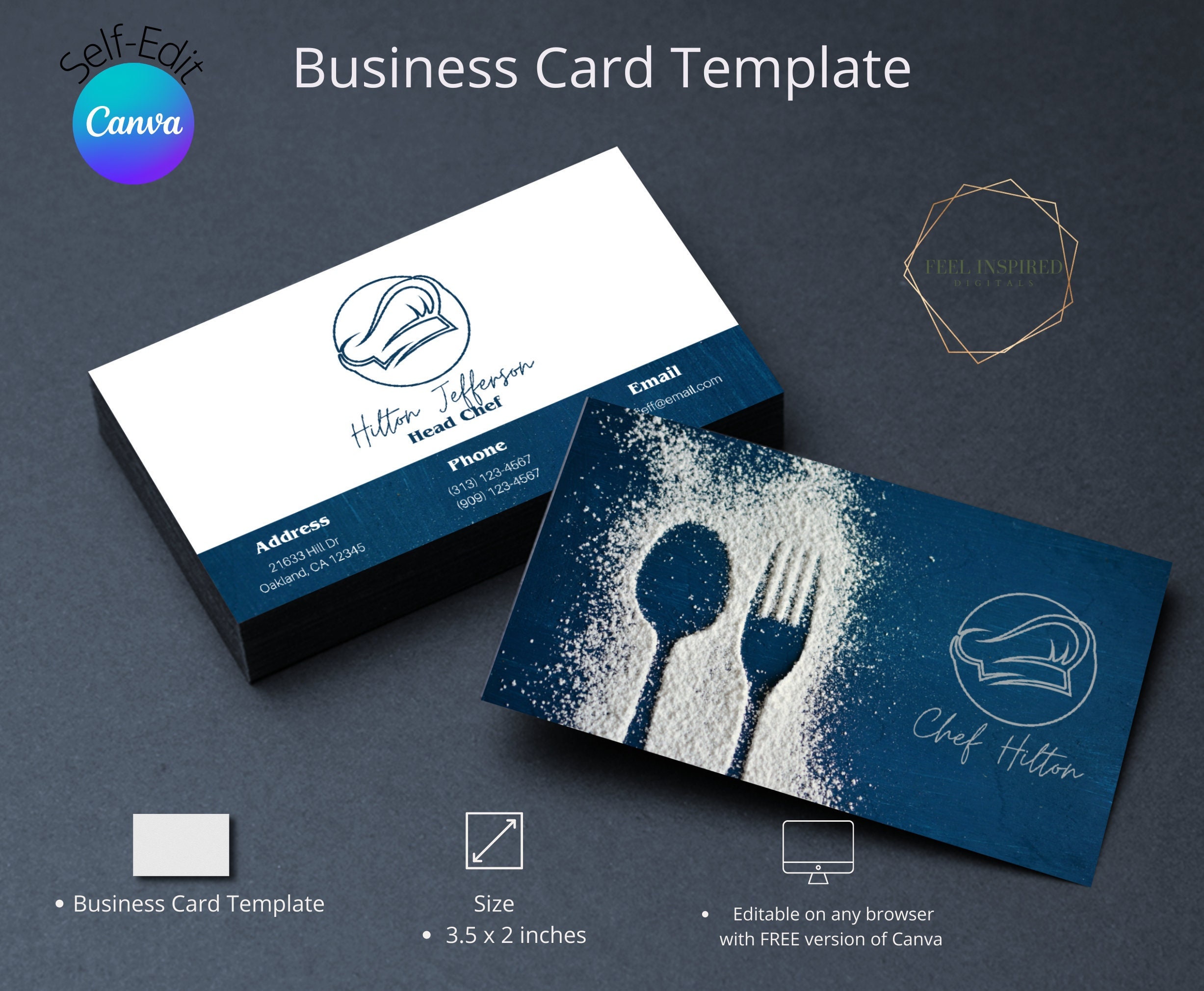 Chef Business Card. Canva Template. Restaurant Catering Food Service ...