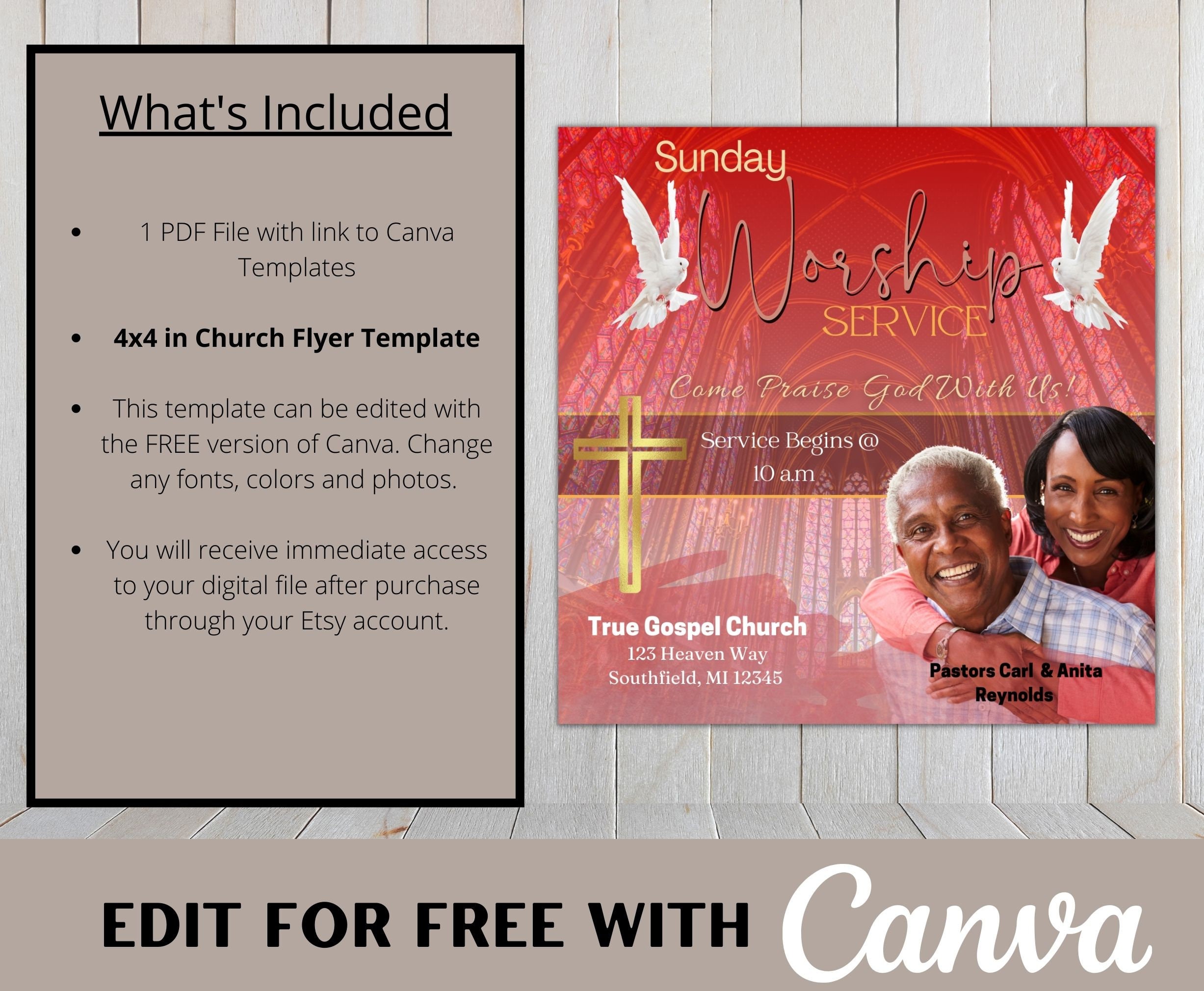 Red Church Worship Service Flyer. Canva Template - Etsy