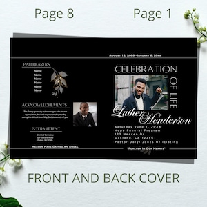 Black Modern Funeral Program Template: 8-page Magazine Style (canva ...