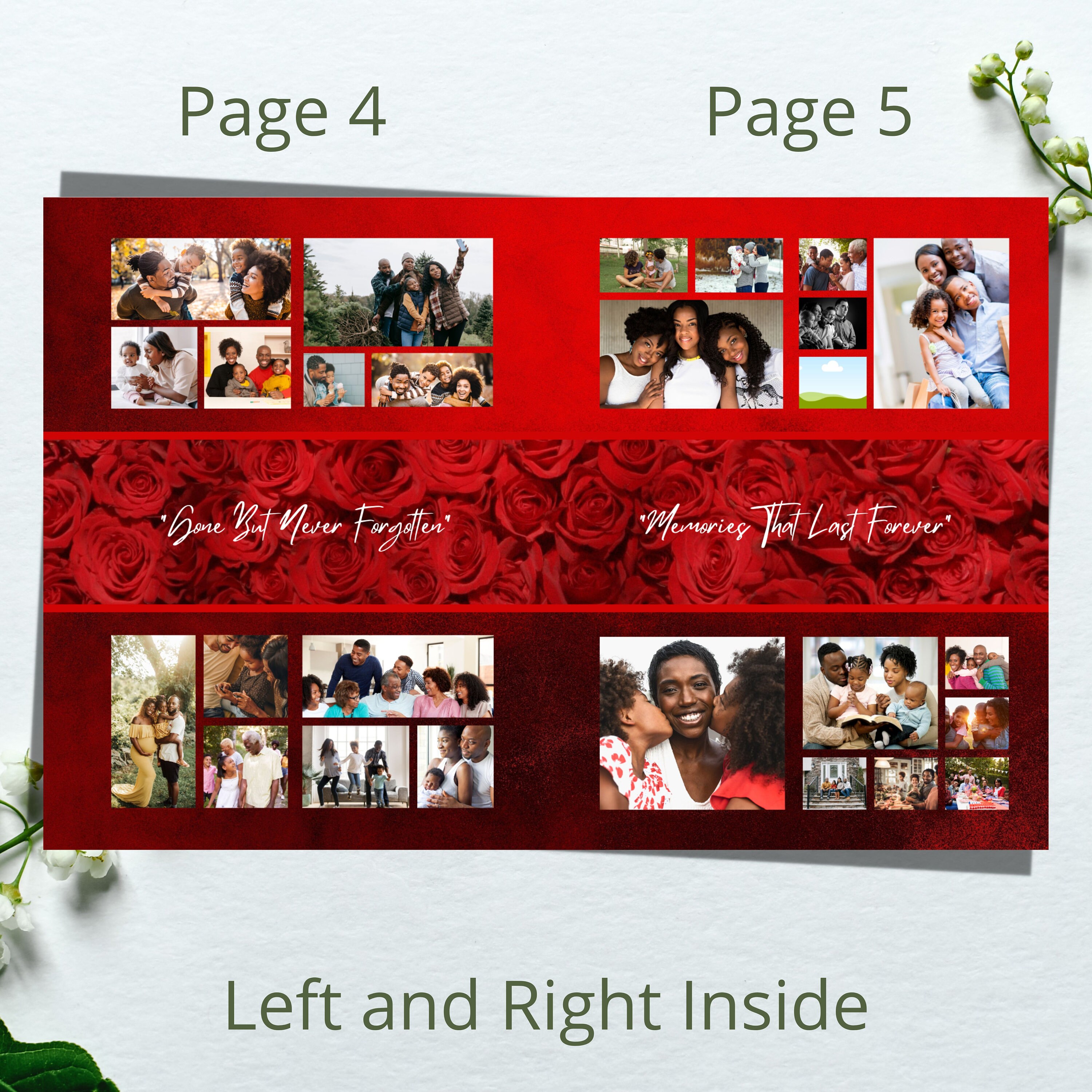 Red Roses Funeral Program Template: Celebration of Life (8 Pages, Canva ...
