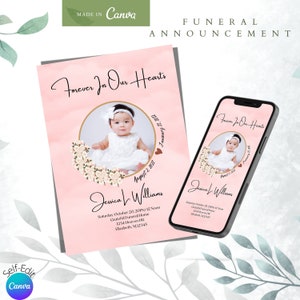 Baby/child Funeral Announcement Template. Pink Electronic Funeral ...