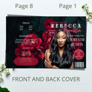 Obituary Template. Red Roses Funeral Program. - Etsy
