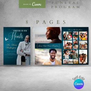 Male Funeral Program Template: Blue Obituary, Magazine Style (canva ...