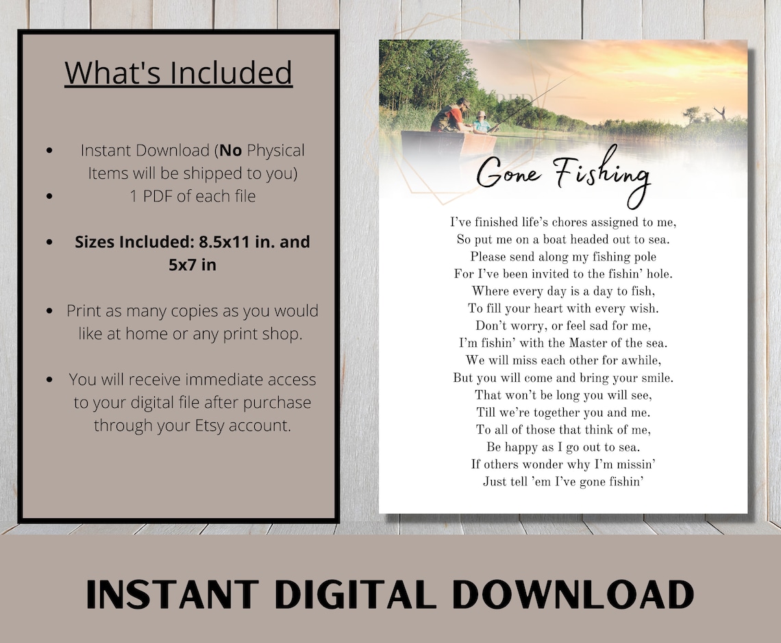 Gone Fishing Memorial Poem Printable With Picture. Celebration of Life ...