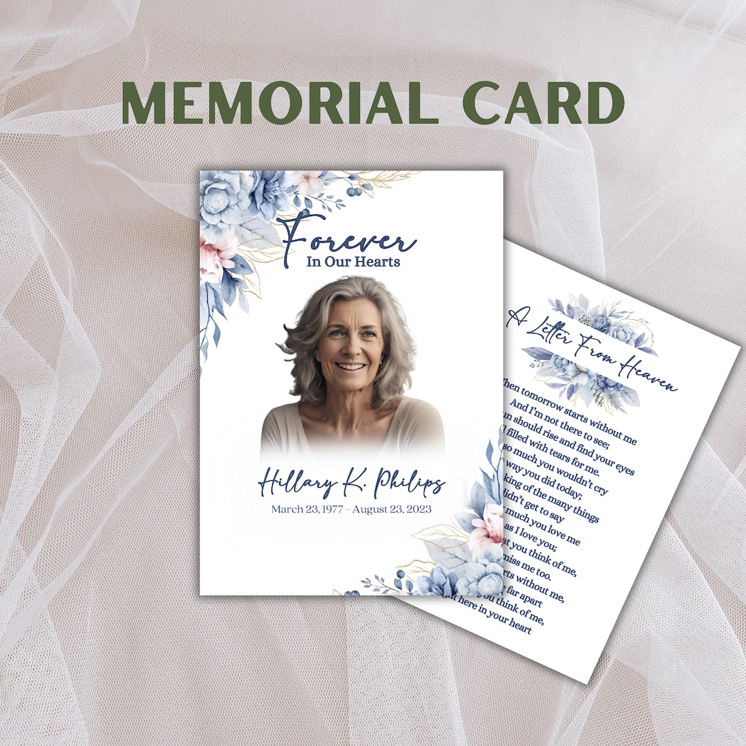 Personalized Prayer Cards | 'blue Floral' Memorial Memento | Funeral ...