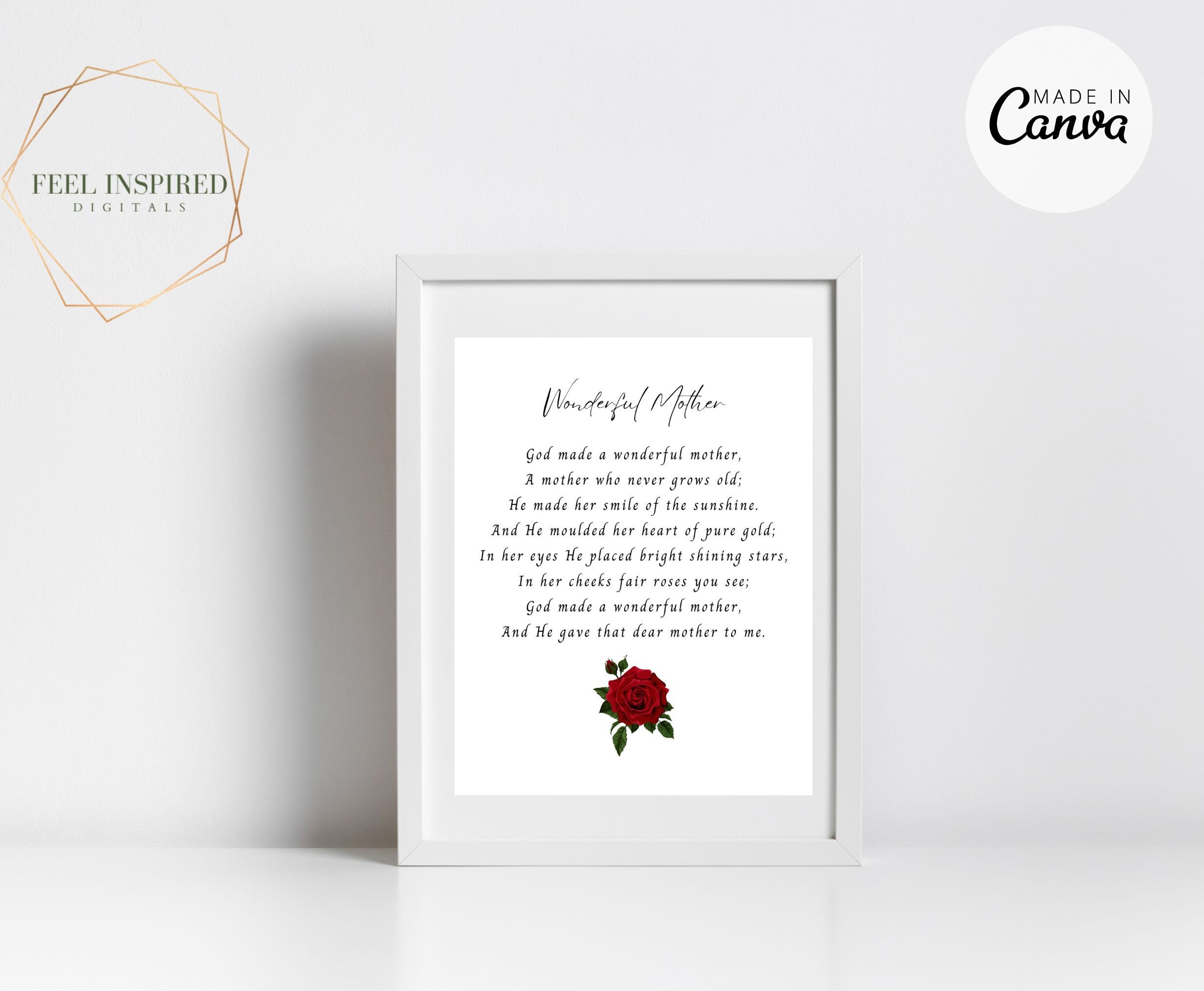 Wonderful Mother Memorial Poem Printable. Mom Celebration of - Etsy