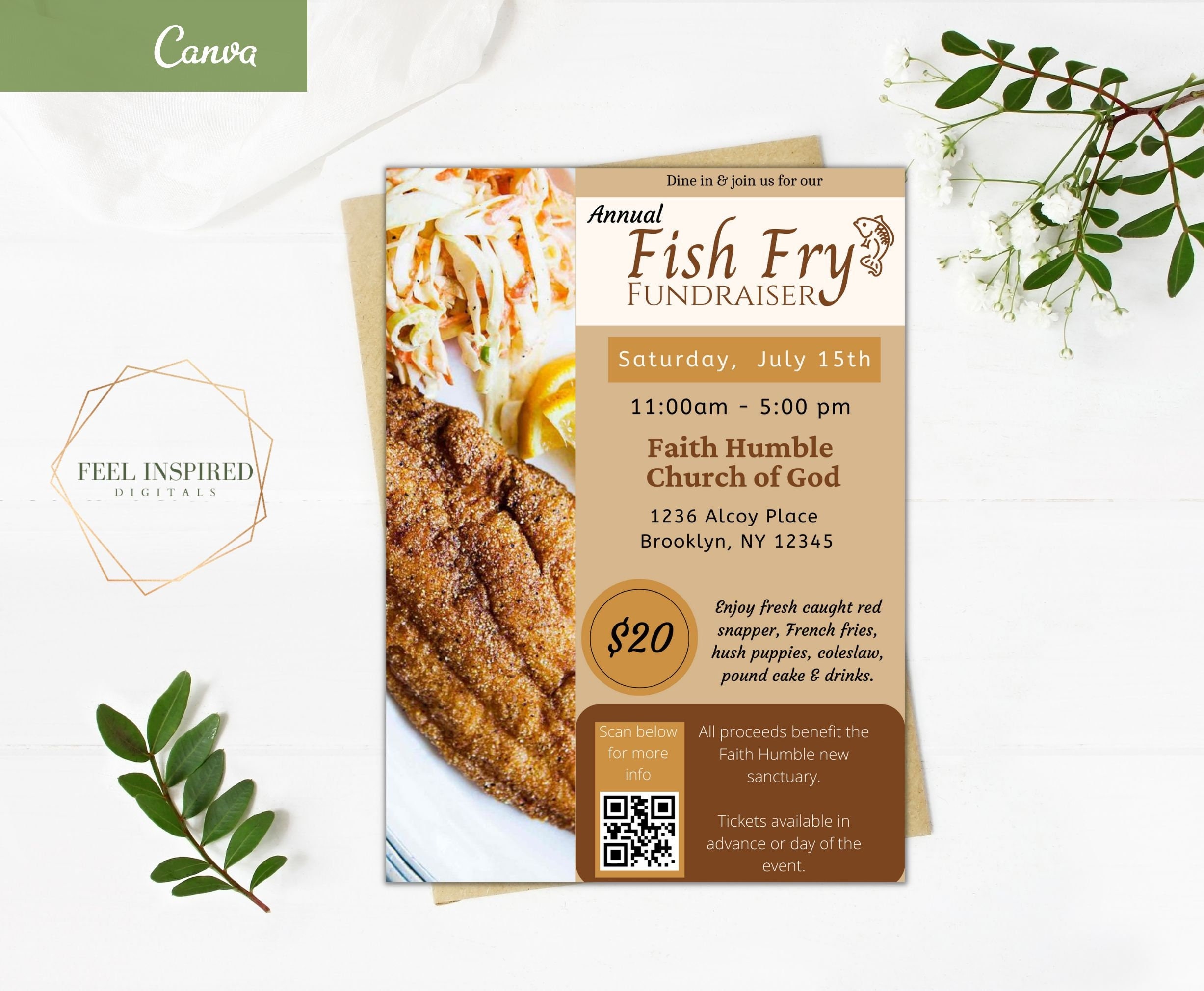Fish Fry Fundraiser Advertisement Flyer. Editable 5x7 Canva Template - Etsy
