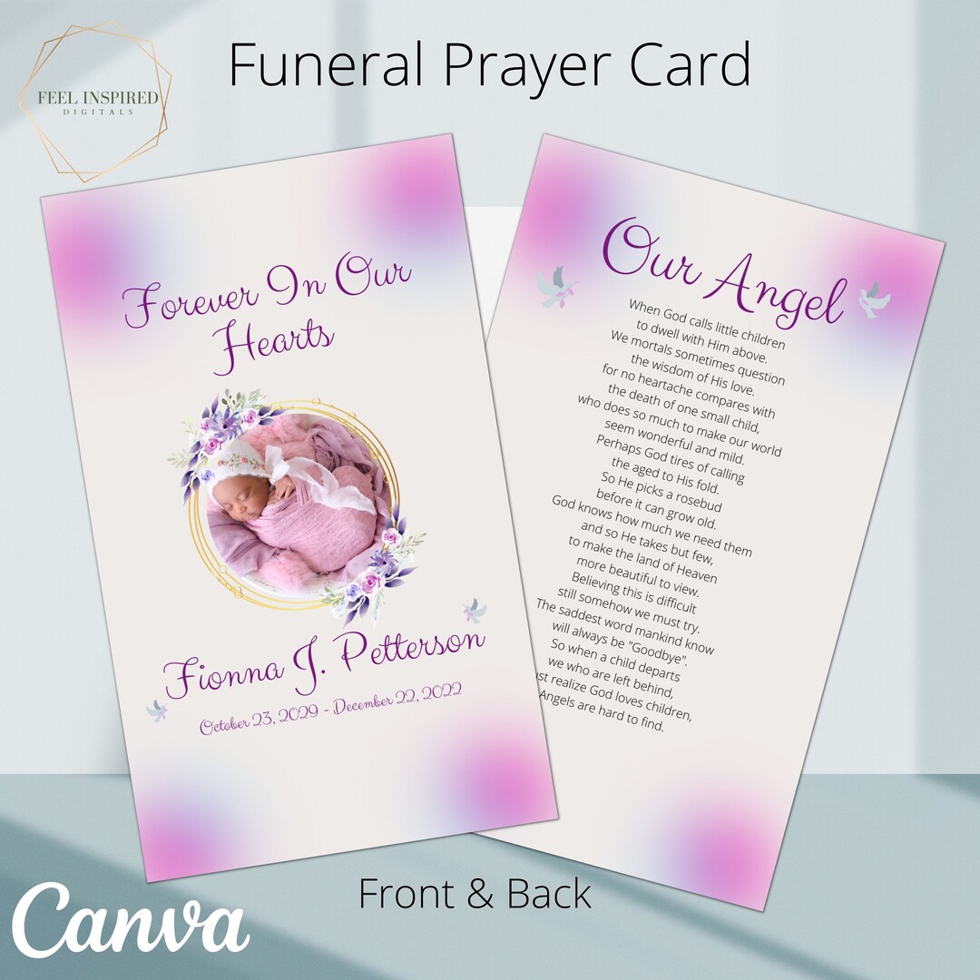 Purple Funeral Prayer Card. Infant/child - Etsy