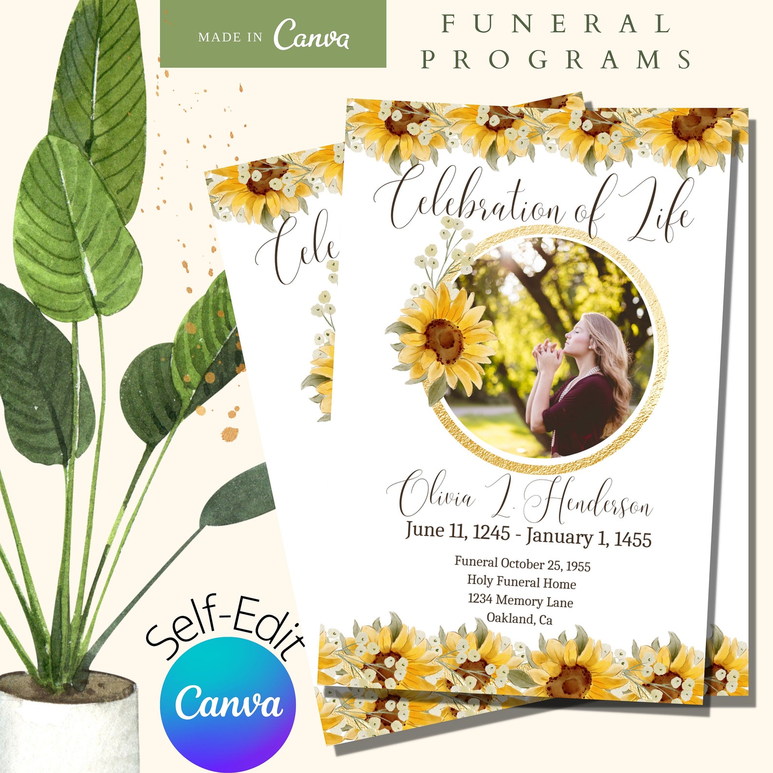 Sunflower Funeral Program - Etsy