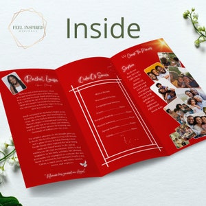 Tri-fold Red Funeral Program With Clouds. Tabloid Size 17x11 Inches ...