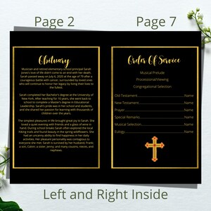 Funeral Program in Black and Gold. Obituary. Celebration of Life Canva ...