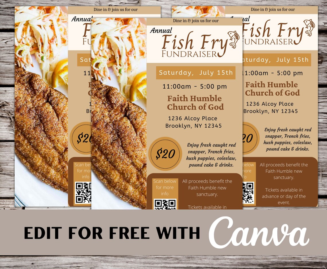 Fish Fry Fundraiser Advertisement Flyer. Editable 5x7 Canva Template - Etsy