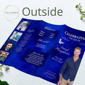 Blue Roses Funeral Program: Tri-fold Obituary Template (11x17 Inches ...