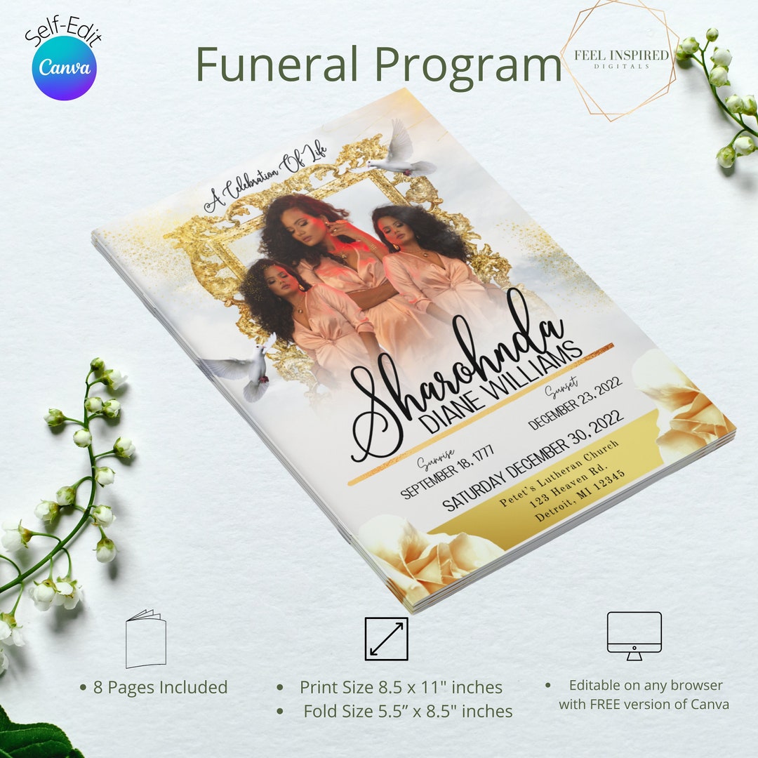 Elegant Funeral Program Template: Obituary Magazine Style (8.5x11 ...