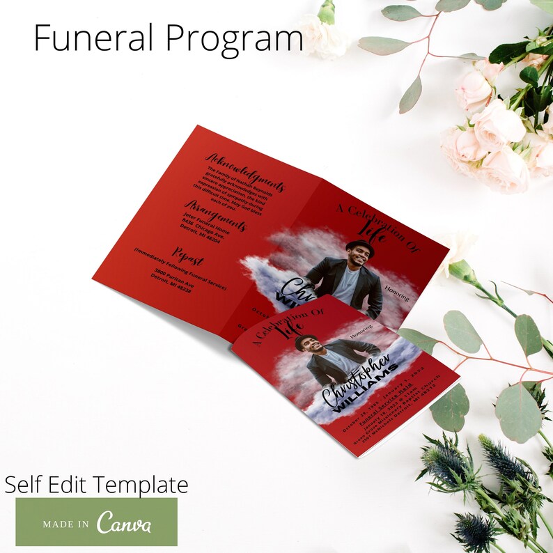 8 Page Red Funeral Program Size 8.5x11 Inches. Memorial - Etsy