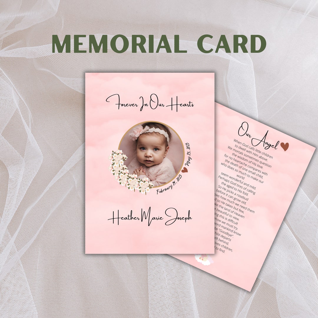 Child or Baby Prayer Cards | Pink Custom Memorial Keepsake | Funeral ...