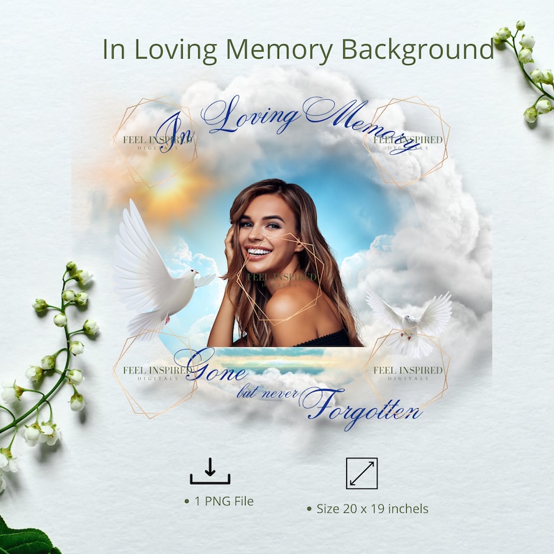 In Loving Memory Background: Blue Sky & Clouds PNG (digital Download ...