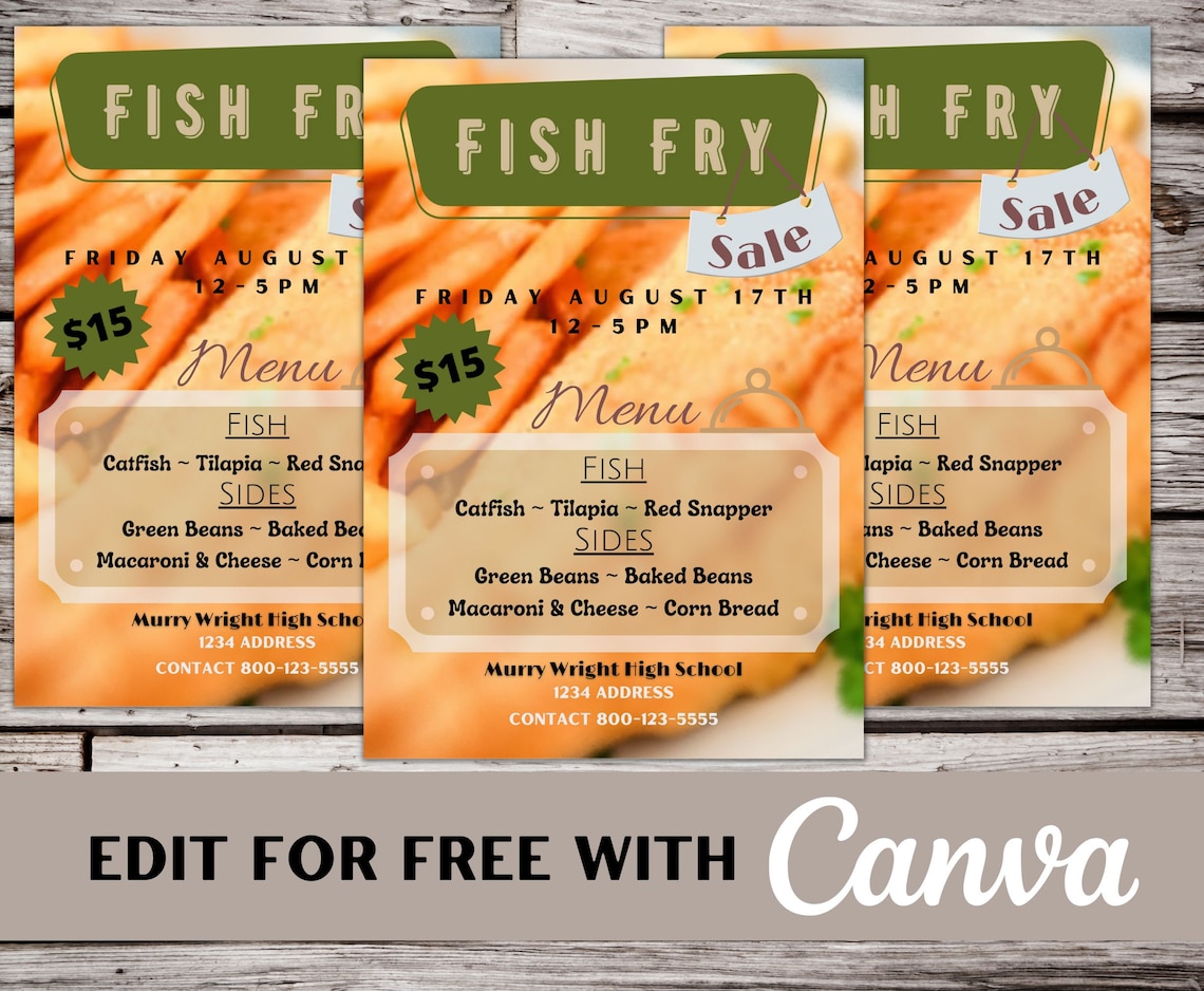 Fish Fry Flyer Template. 5x7 DIY Printable. Editable Canva - Etsy
