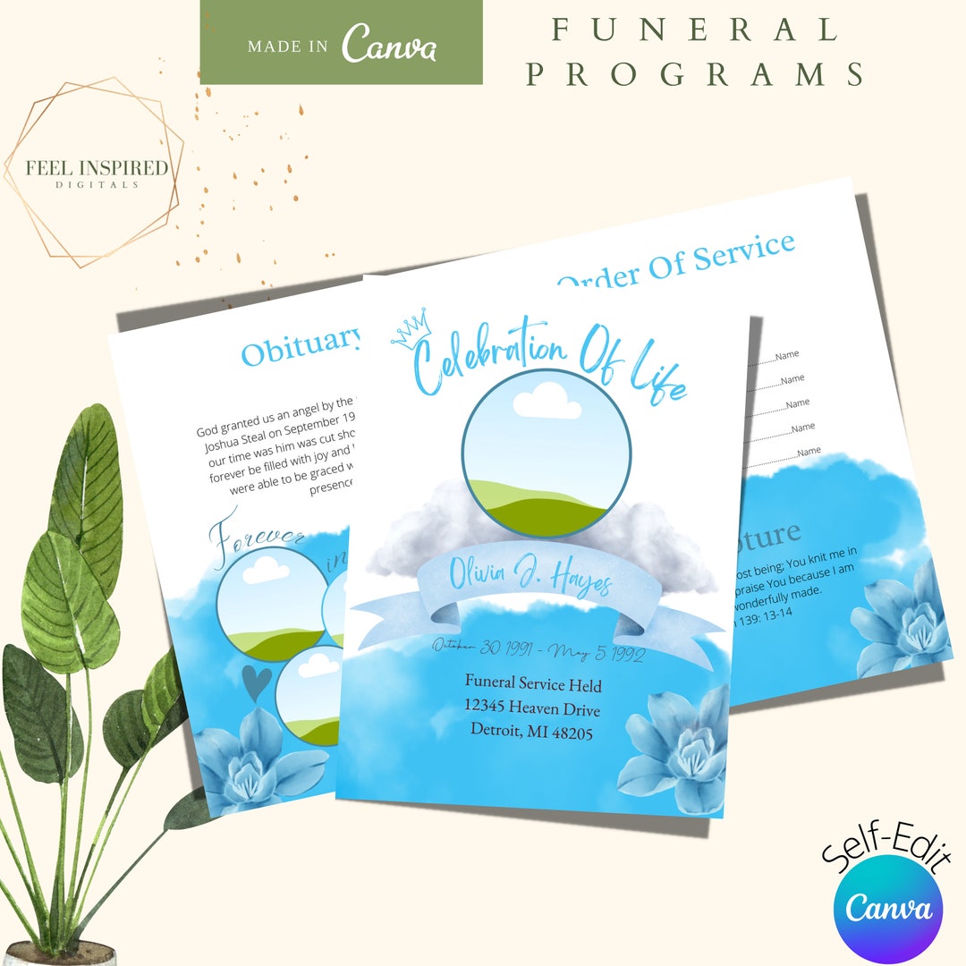 Blue Clouds Baby/child Funeral Program Template. Girl/female Obituary ...